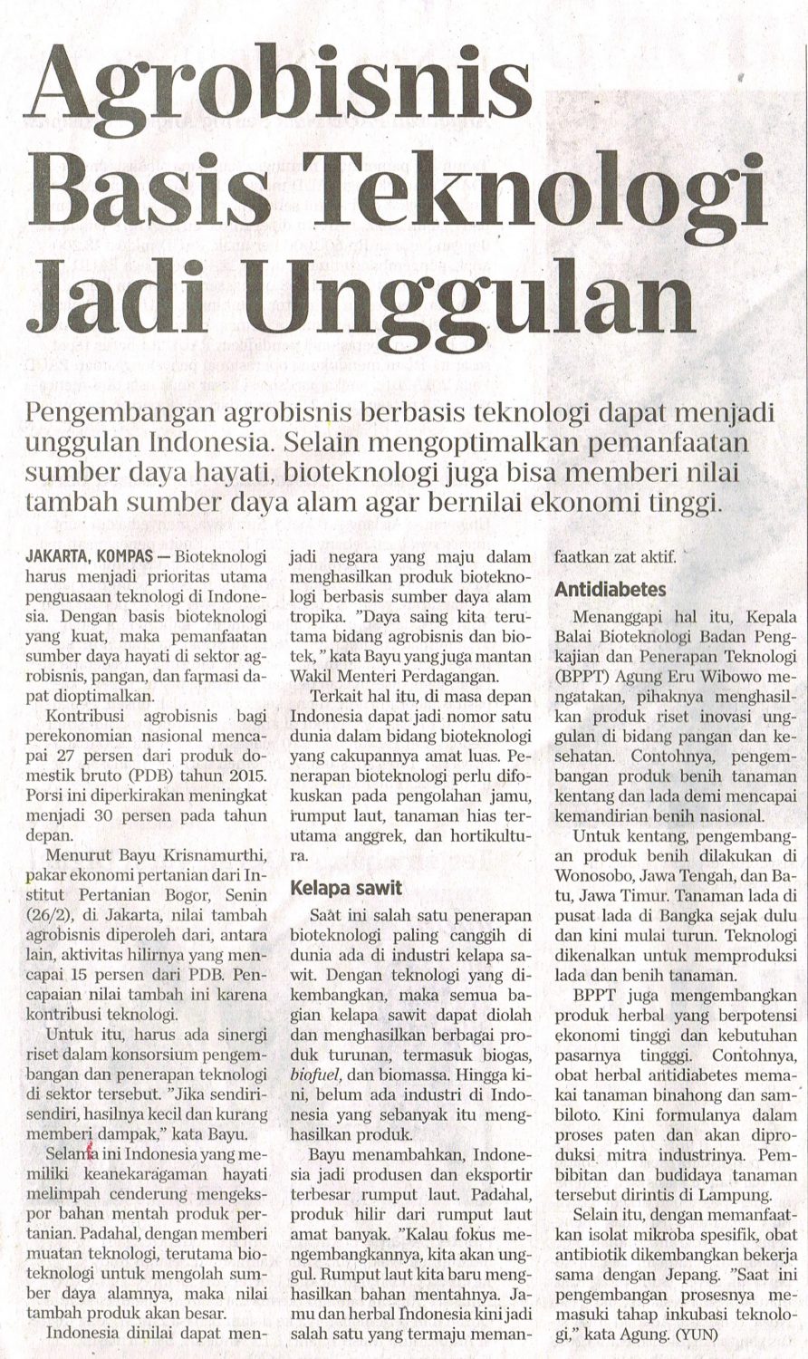 Agrobisnis Basis Teknologi Jadi Unggulan - Library