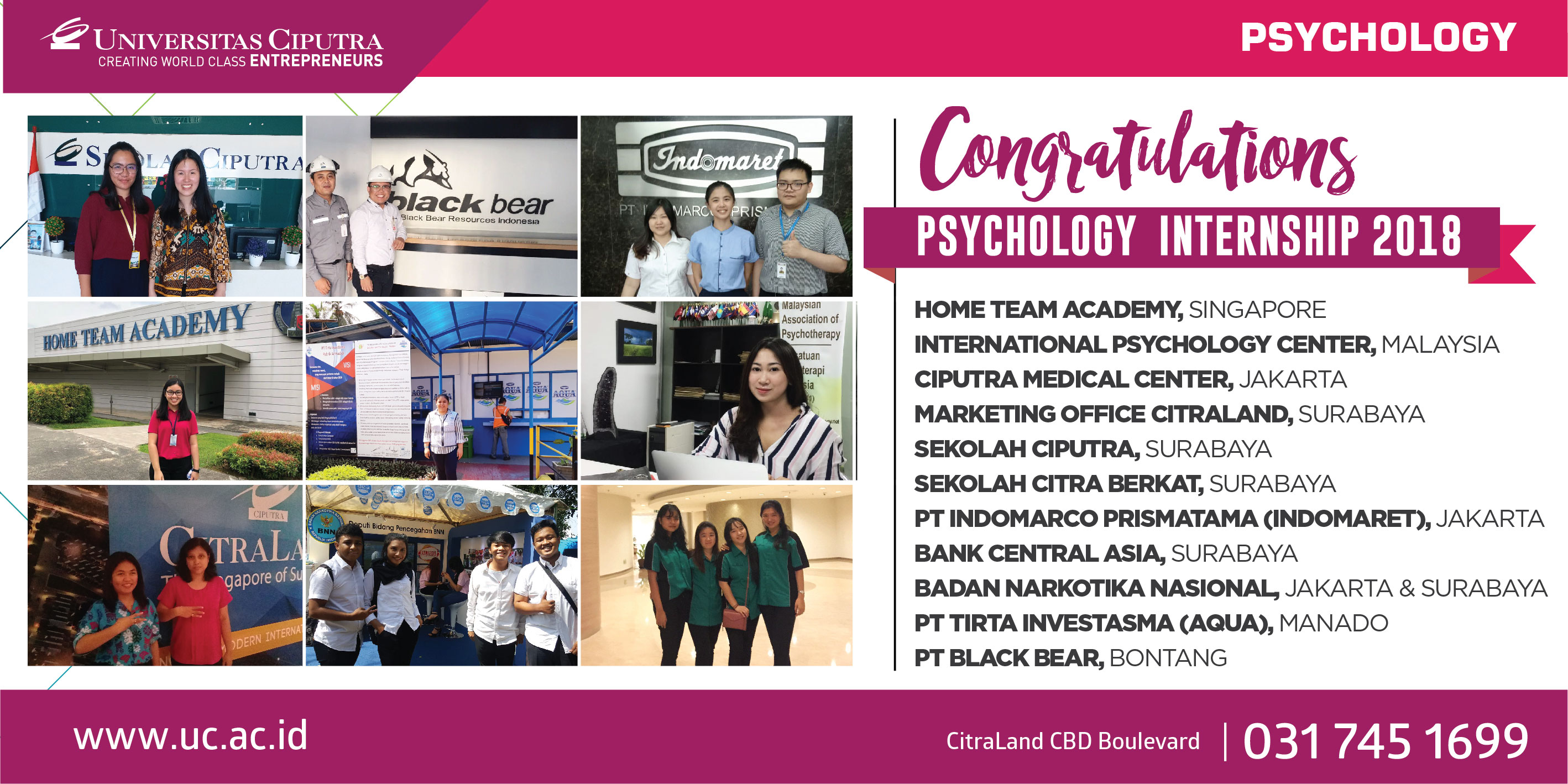 Congratulation Psychology Internship 2018 - Universitas Ciputra