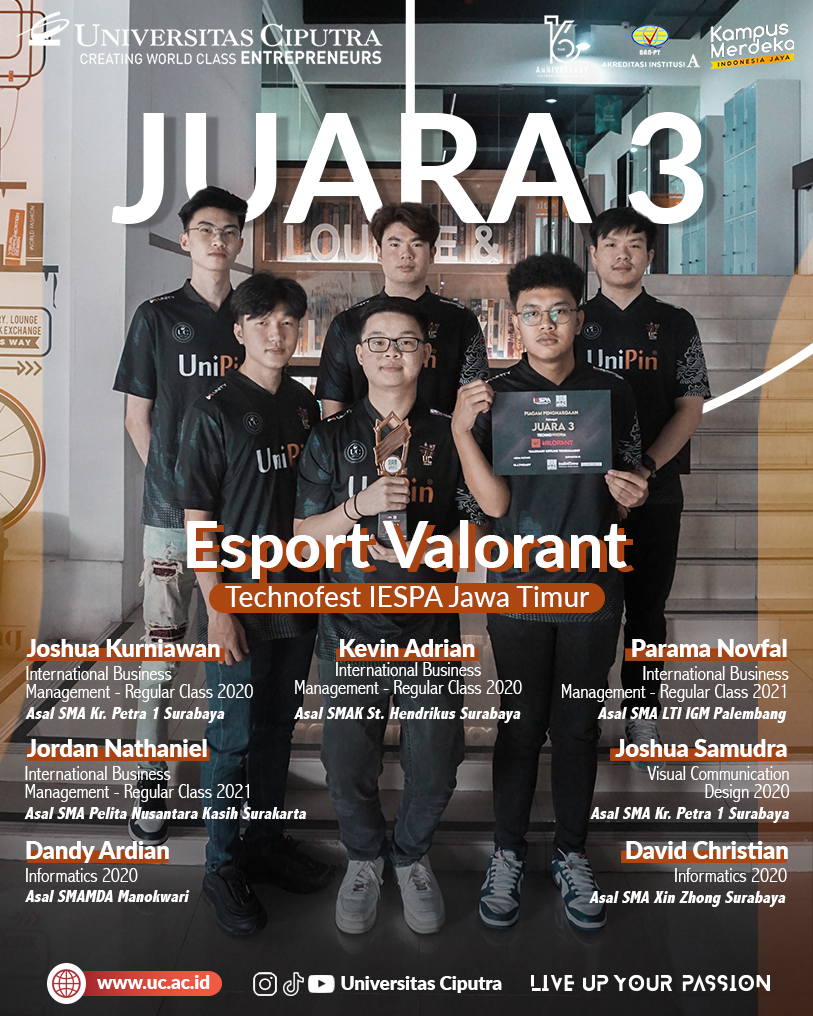 Juara 3 Esport Valorant Technofest IESPA Jawa Timur - Universitas Ciputra