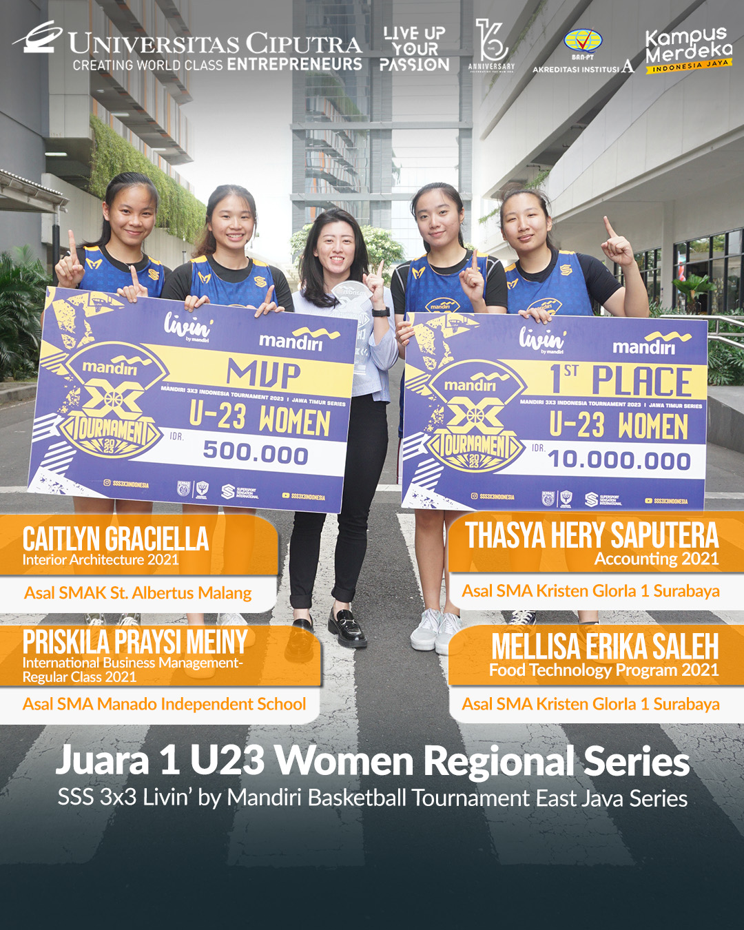 Juara 1 U23 Women Regional Series pada Mandiri Basketball Tournament ...