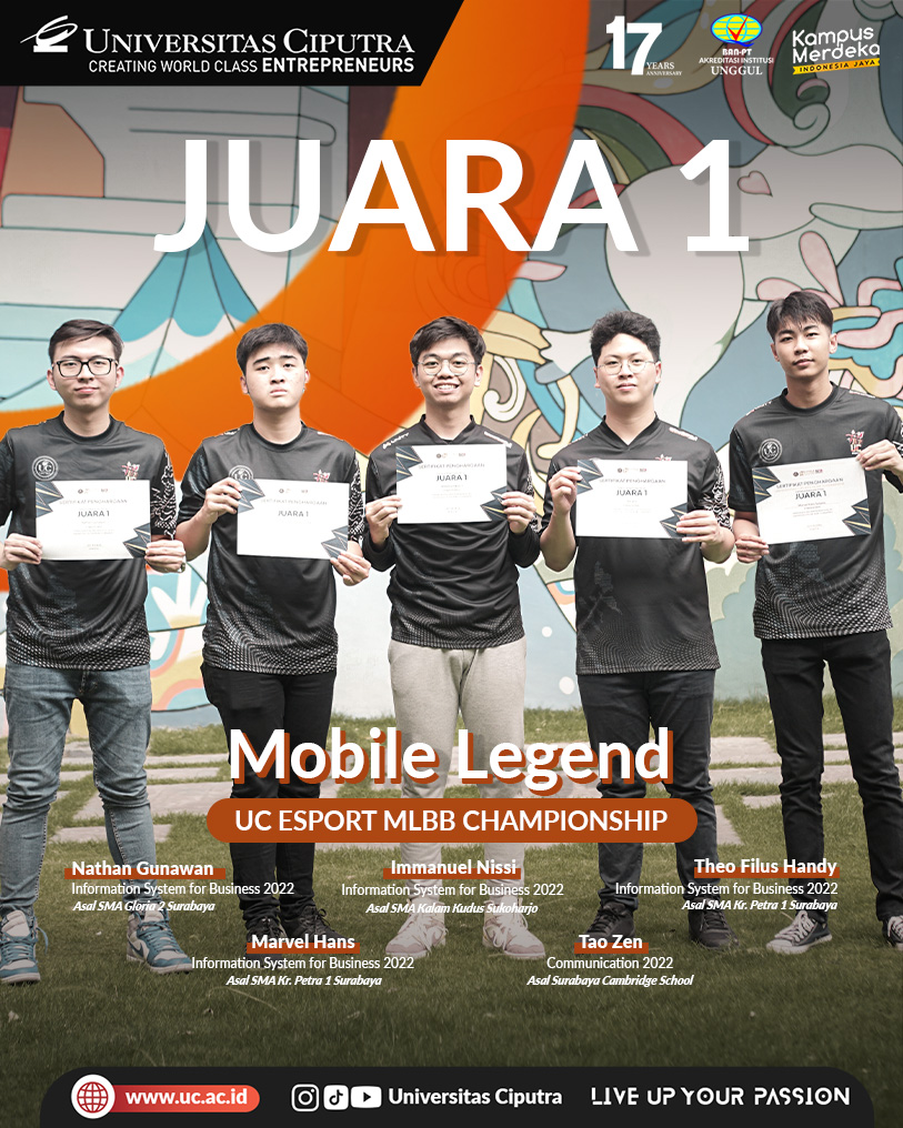 Juara 1 Mobile Legend UC E-sport MLBB Championship - Universitas Ciputra
