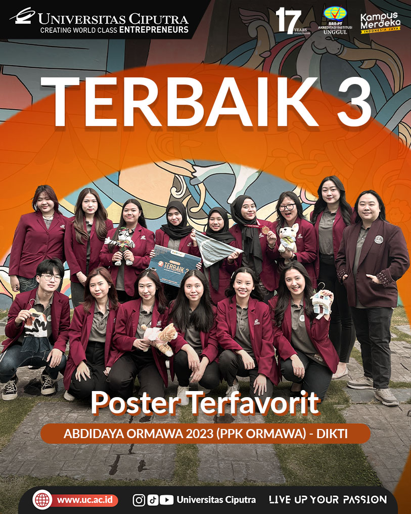Terbaik 3 Poster Terfavorit Abdidaya ORMAWA 2023 PPK ORMAWA DIKTI - Universitas Ciputra